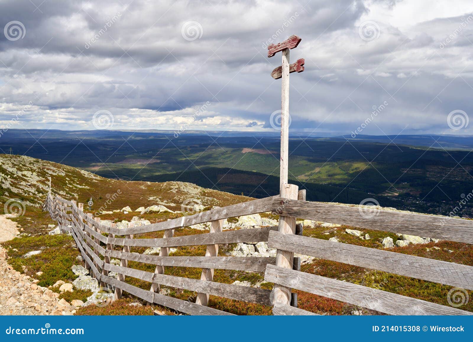 Signpost on the Top of the Hill, during Summer, Trysil, Norway Stock ...