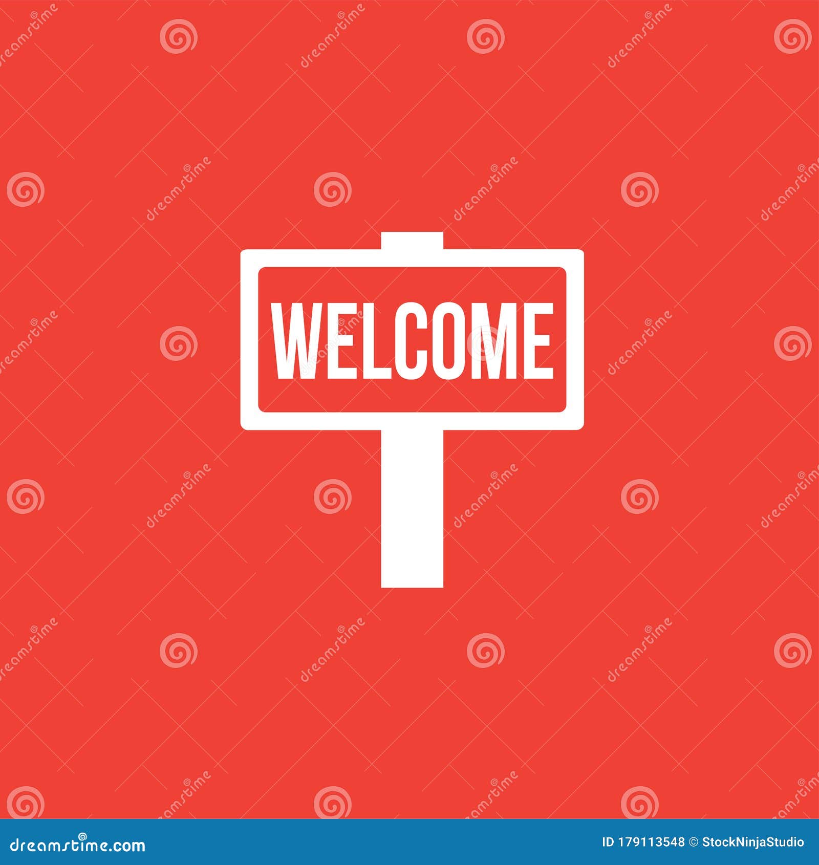 Signpost Welcome Icon on Red Background. Red Flat Style Vector ...