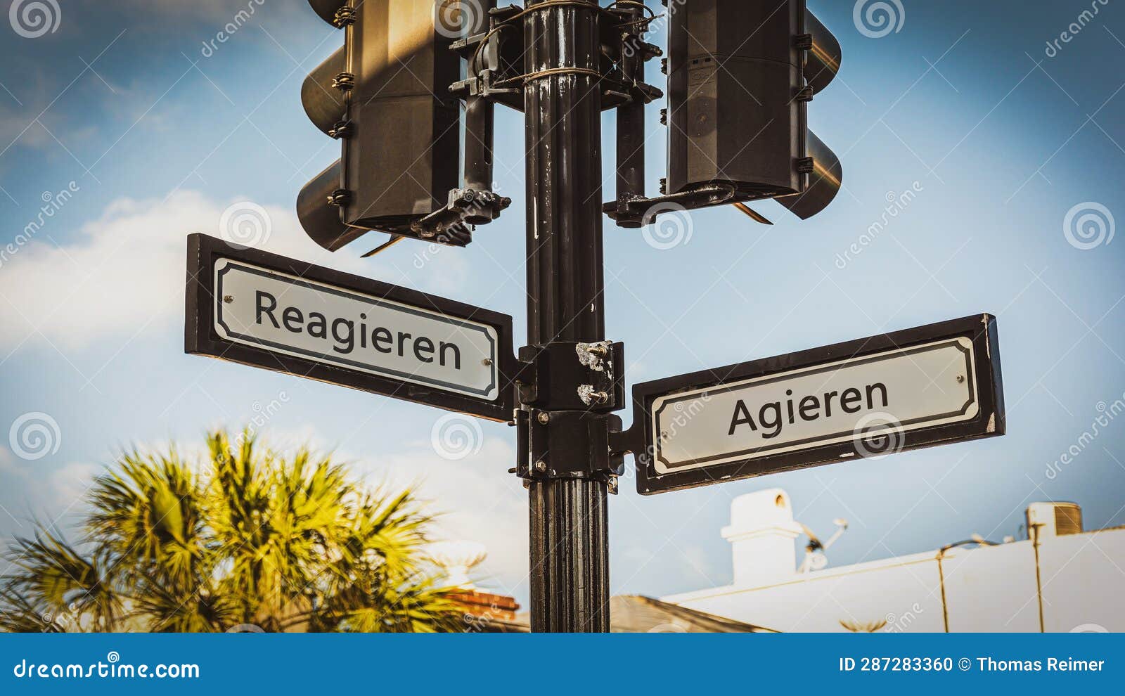 Signposts the Direct Way To Act Versus React Stock Photo - Image of ...