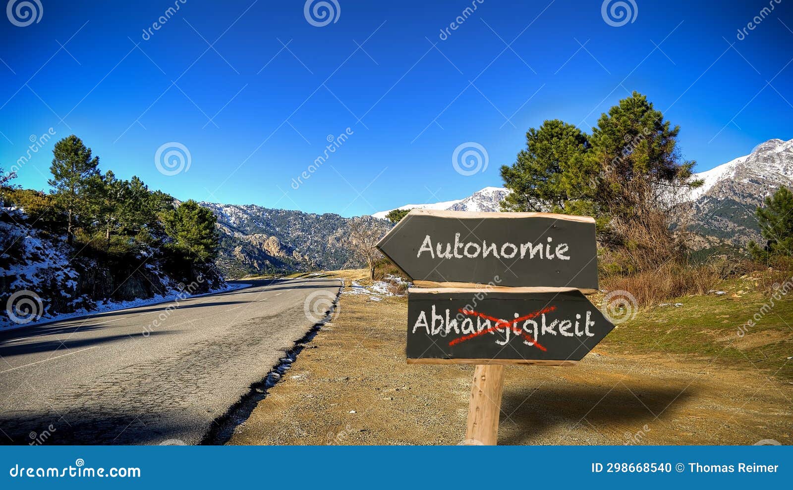 Signposts the Direct Way To Autonomy Versus Dependency Stock Photo ...