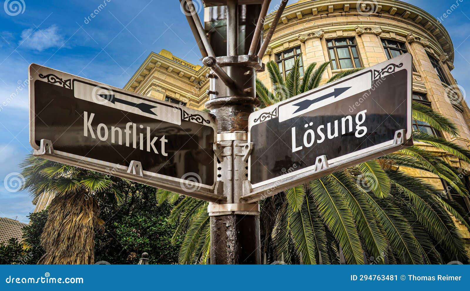 Signposts the Direct Way To Conflict Versus Resolution Stock Image ...