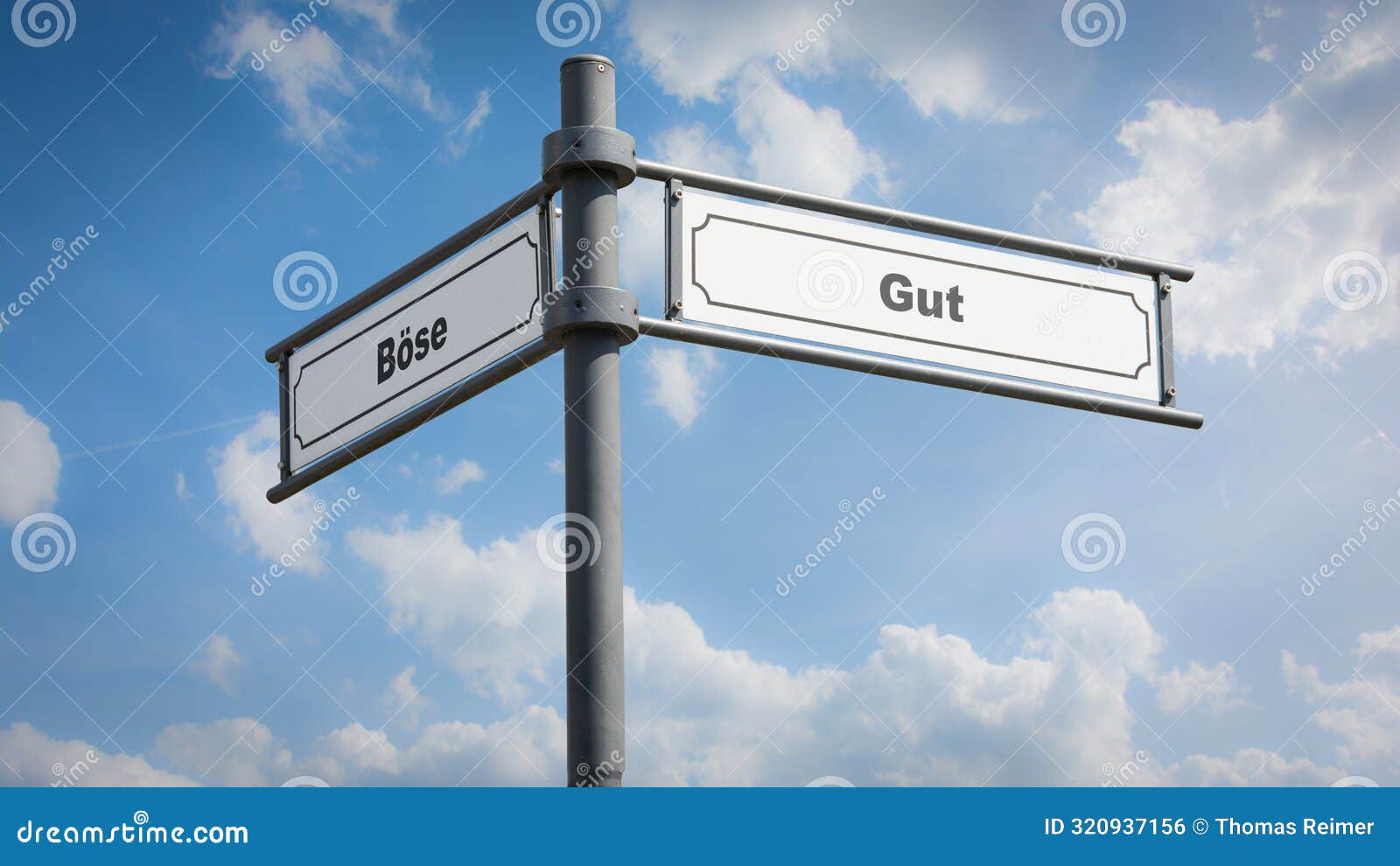 Signposts the Direct Way To Good Versus Evil Stock Photo - Image of ...