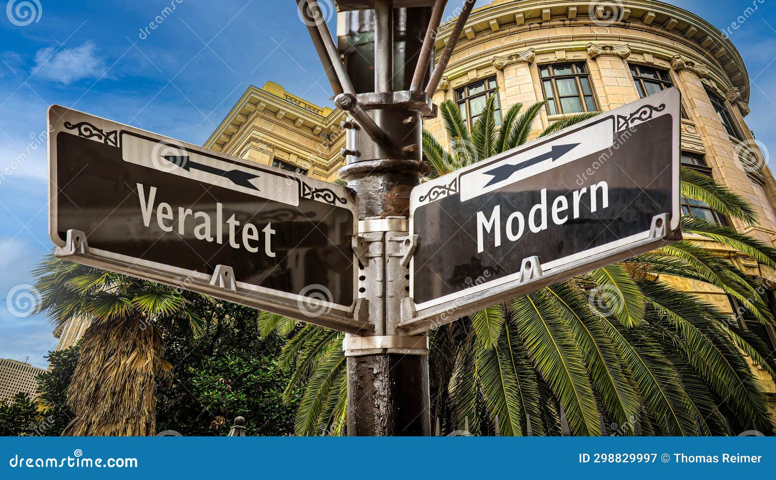 Signposts the Direct Way To Modern Versus Outdated Stock Image - Image ...