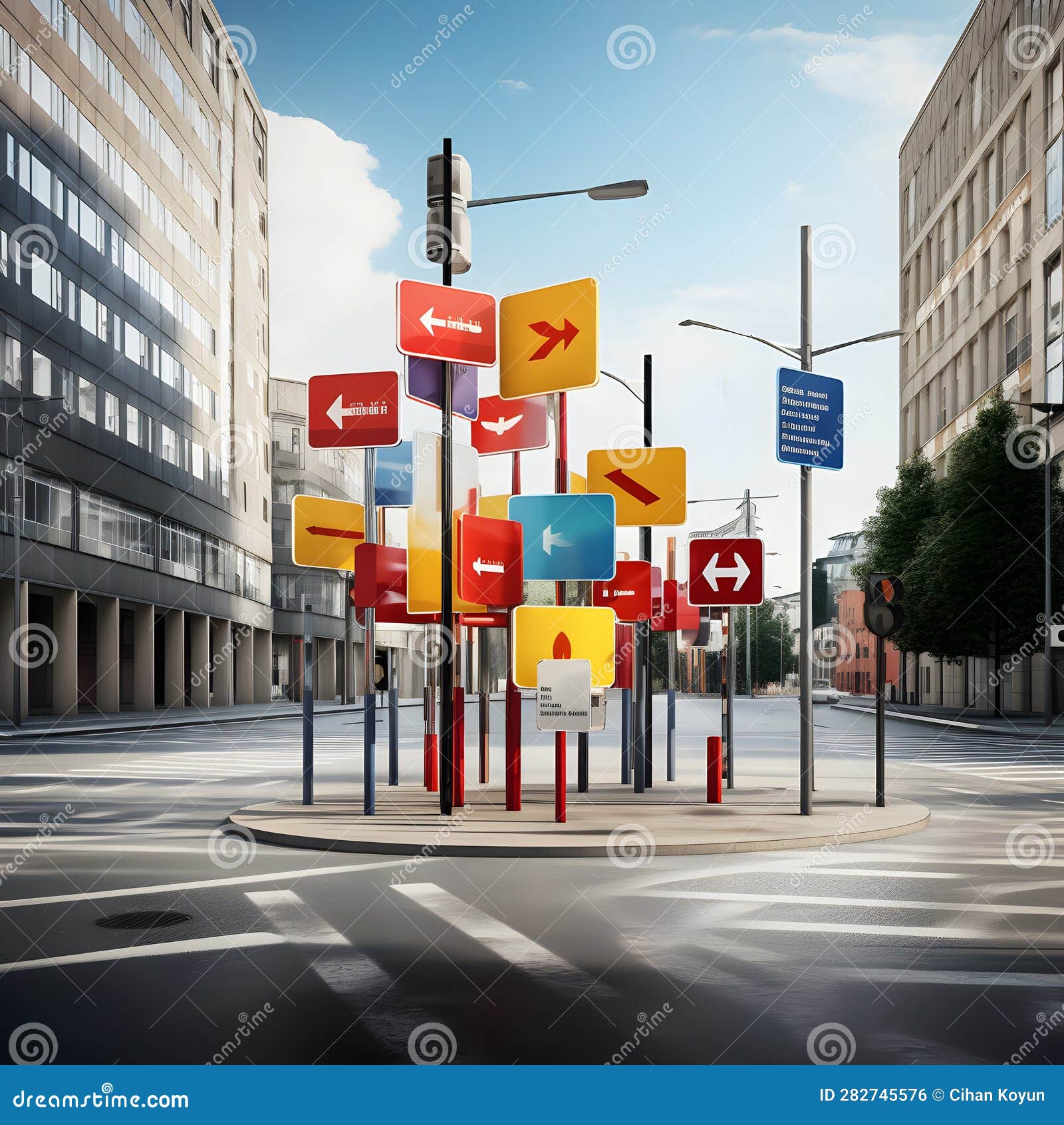 Signposts Guiding Pedestrians at Busy Intersections Stock Illustration ...