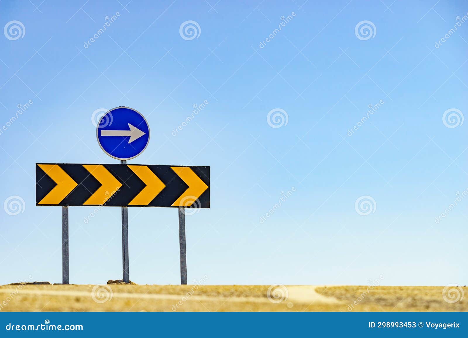 Signs with arrows on road stock image. Image of yellow - 298993453