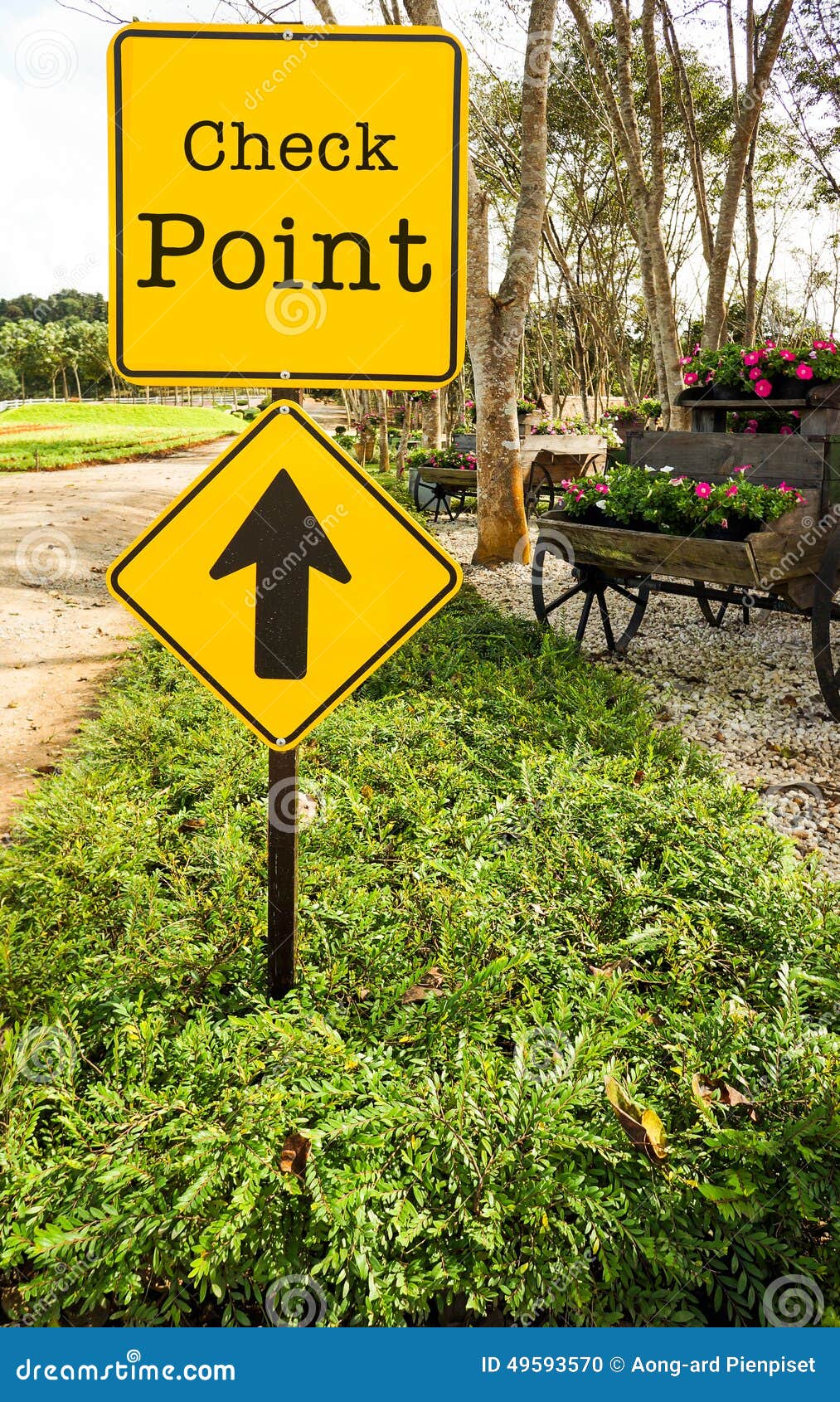 Signs of Check Point Ahead. Stock Photo - Image of post, render: 49593570