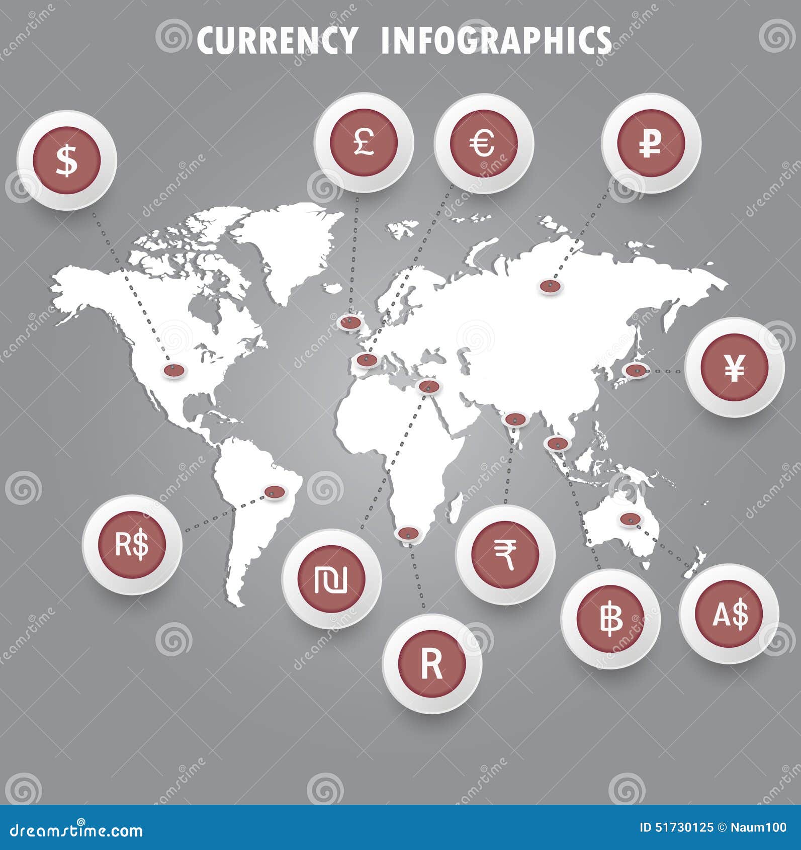Signs of the Currencies on the World Map. Infographics Stock Vector ...