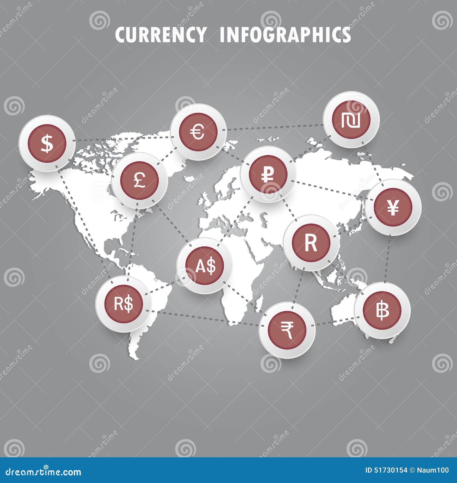 Signs of the Currencies on the World Map. Infographics Stock Vector ...
