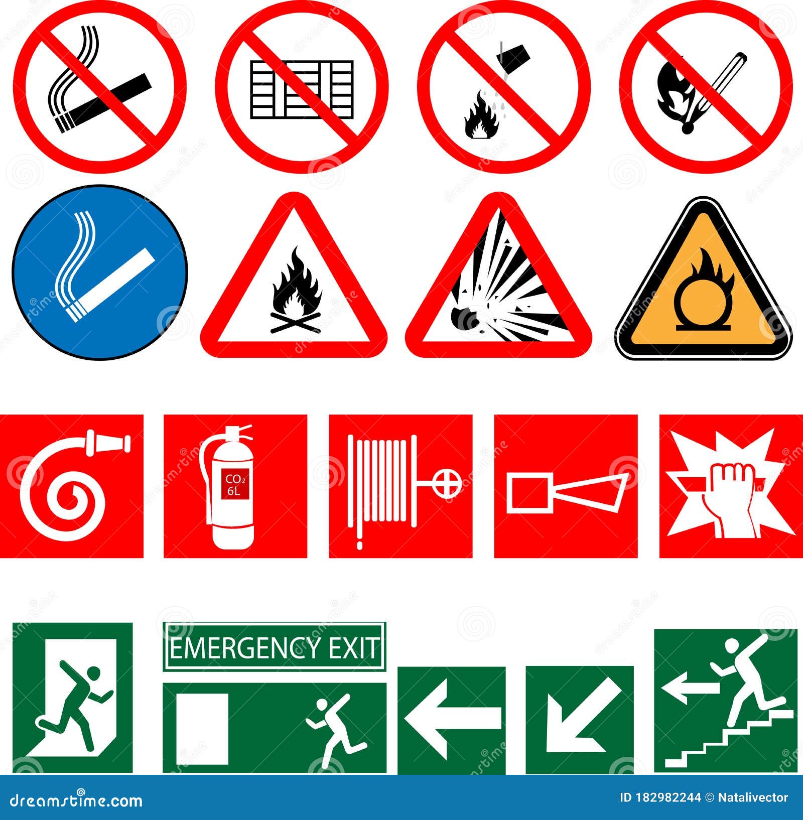 Fire Safety Warning and Information Signs and Banners Stock Vector ...