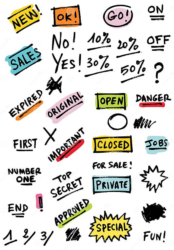 Signs Icons stock vector. Illustration of drawing, words - 10202559