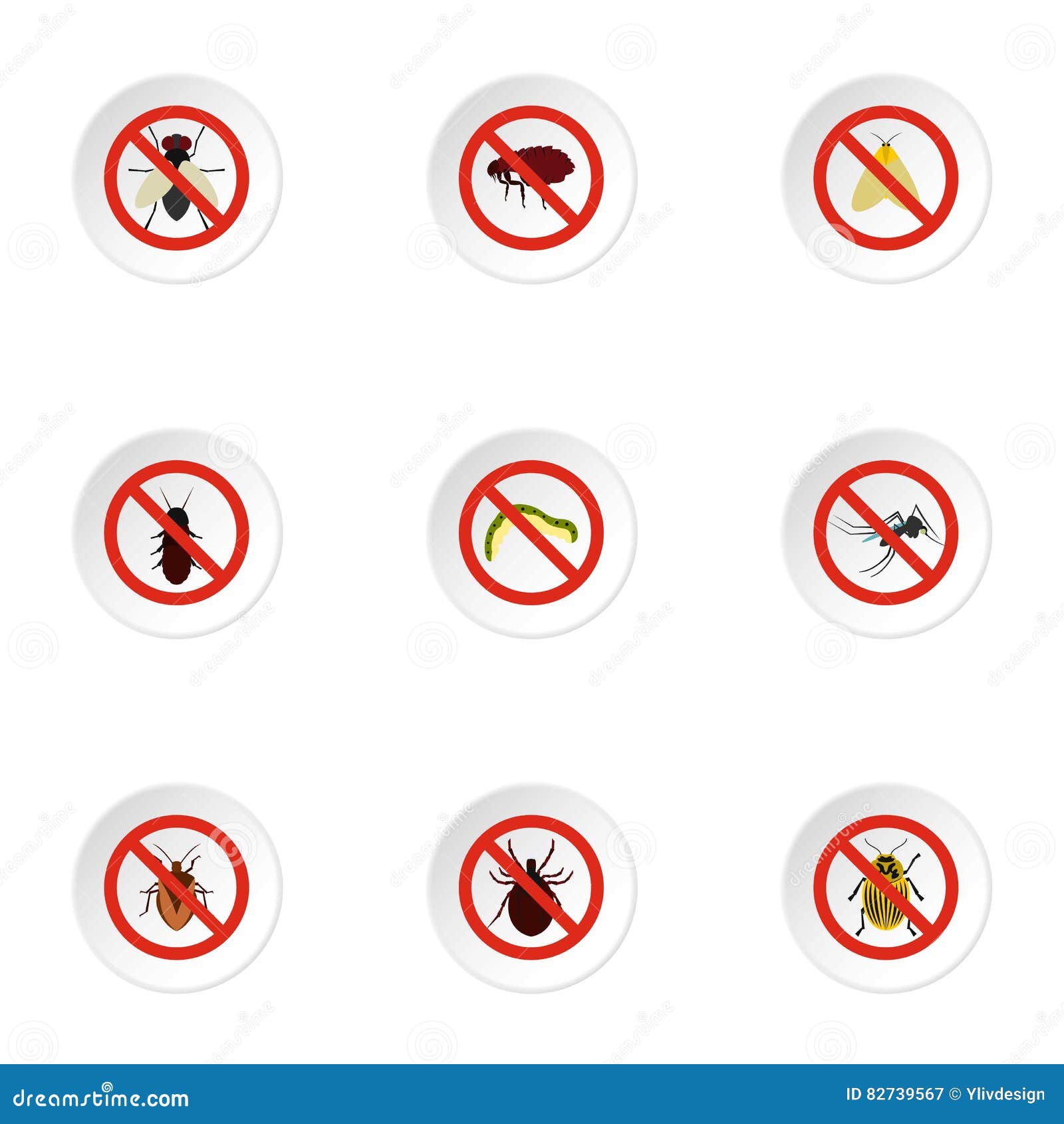 Signs of Insects Icons Set, Flat Style Stock Vector - Illustration of ...