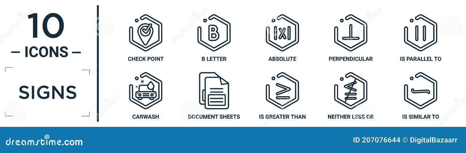 Signs Linear Icon Set. Includes Thin Line Check Point, Absolute, is ...