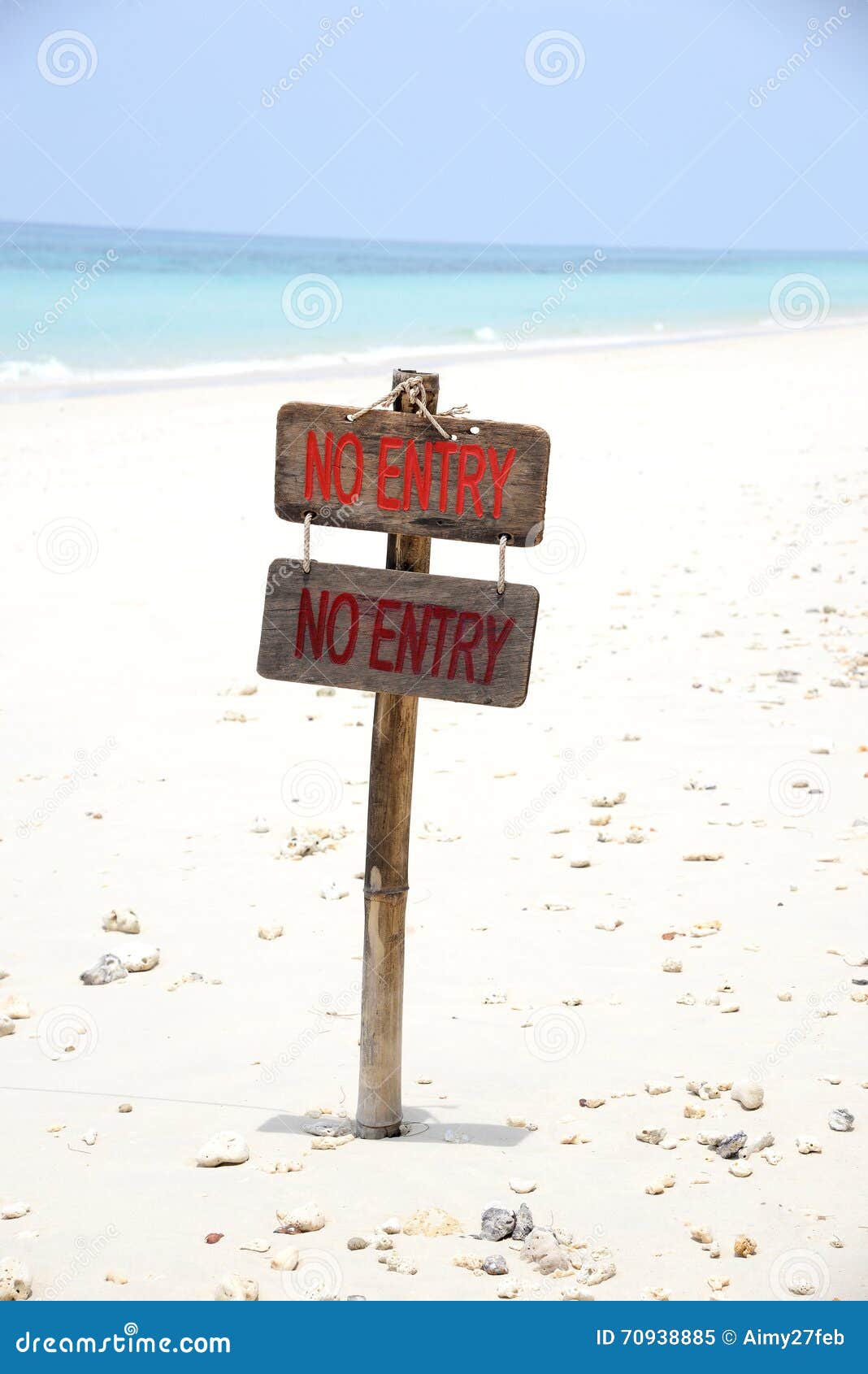 Signs No Entry on Beach with Blue Sea. Stock Image - Image of limit ...