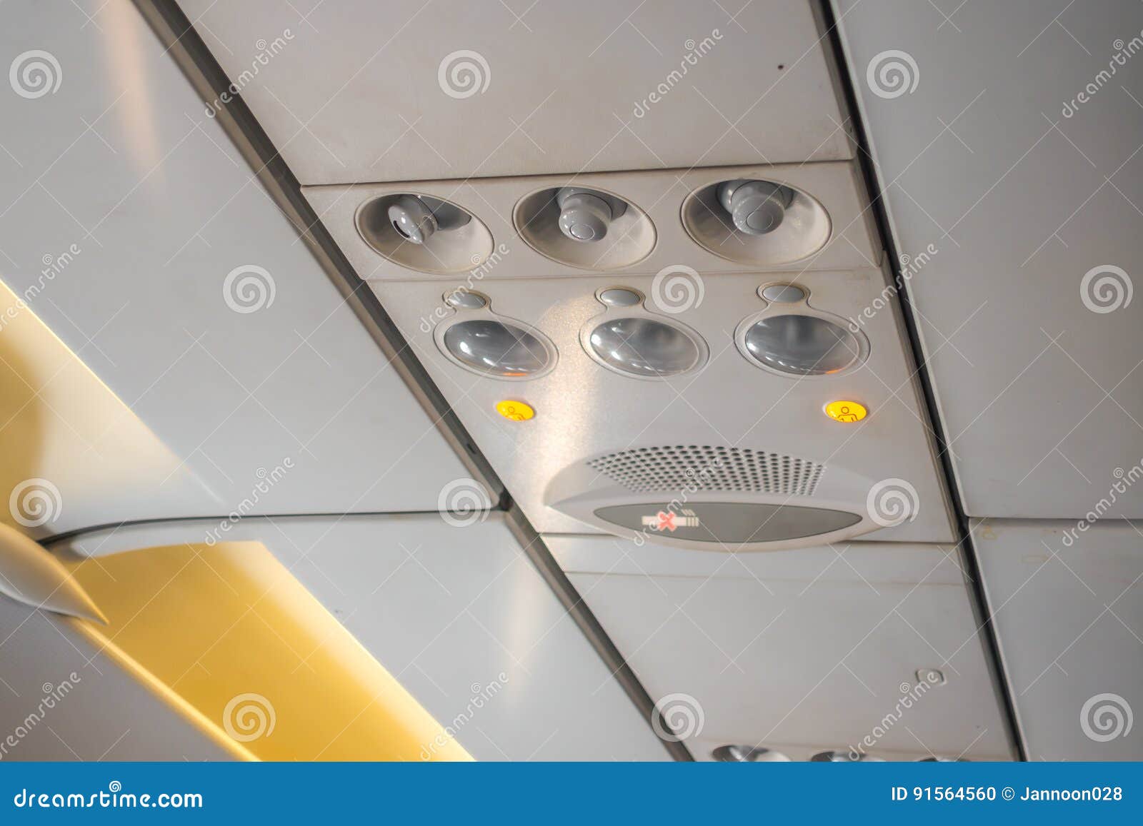 Signs Panel Above the Seat on Plane . Stock Photo - Image of signs ...