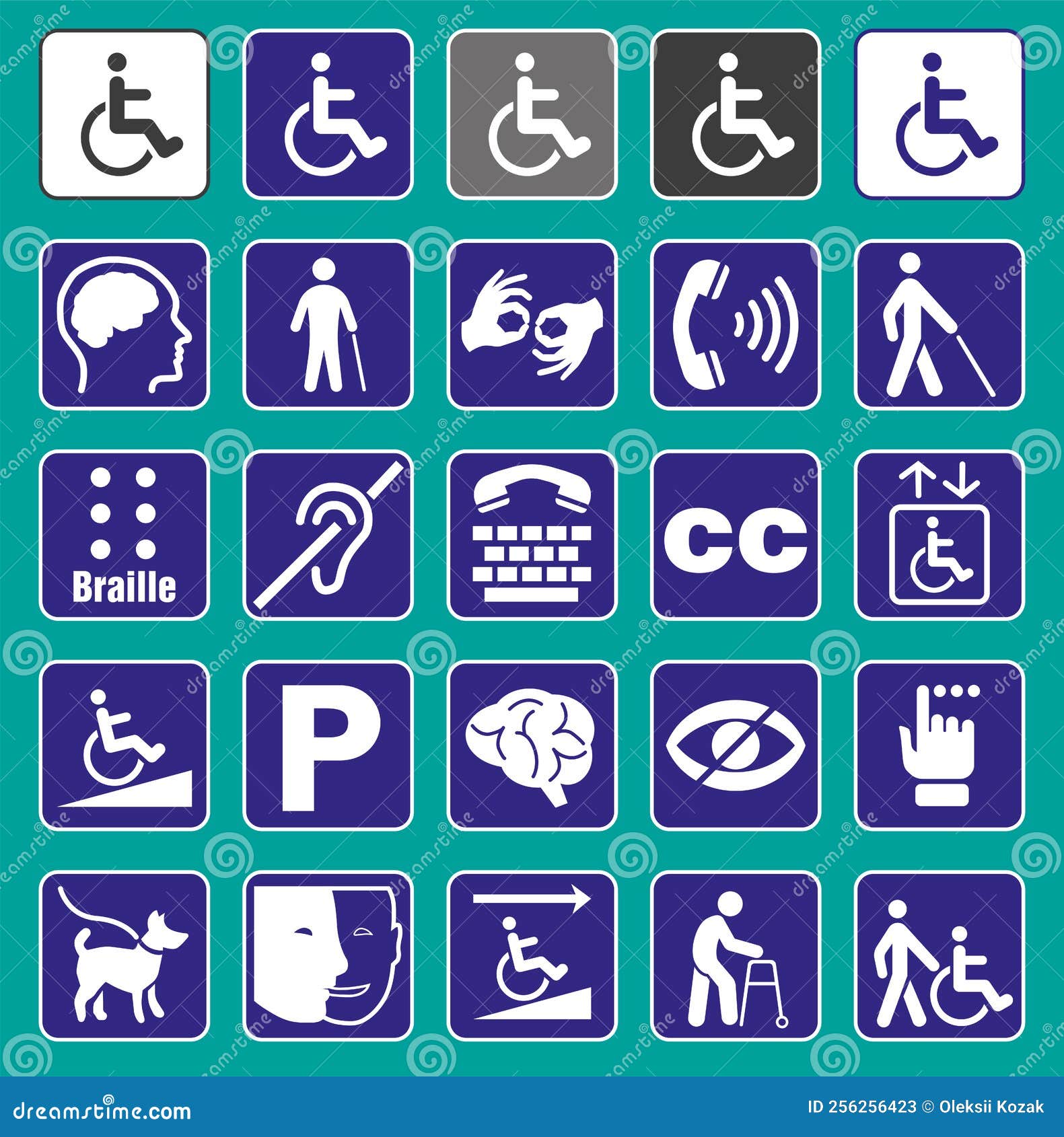 Signs for People with Disabilities in Blue Color. Vector Graphics Stock ...