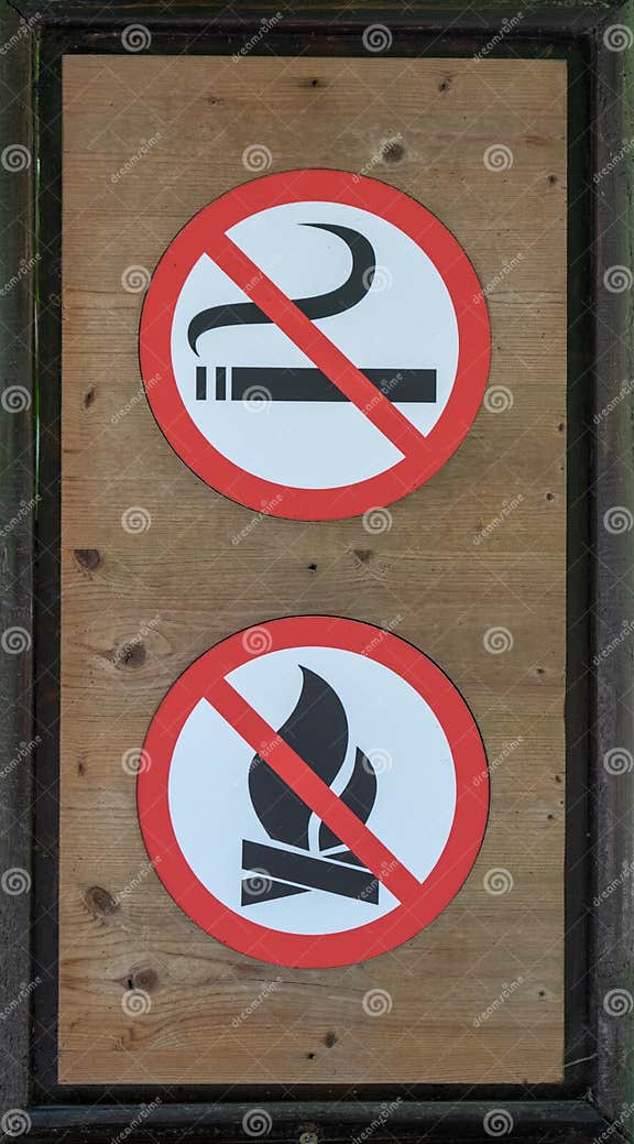 Signs of Prohibited Smoking and Fire, Risk of Fire. Stock Image - Image ...