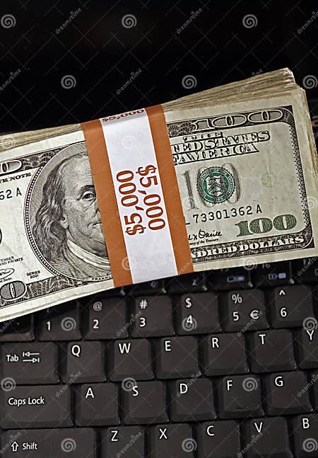 Signs of Prosperity, Laptop Computer and Cash Stock Image - Image of ...