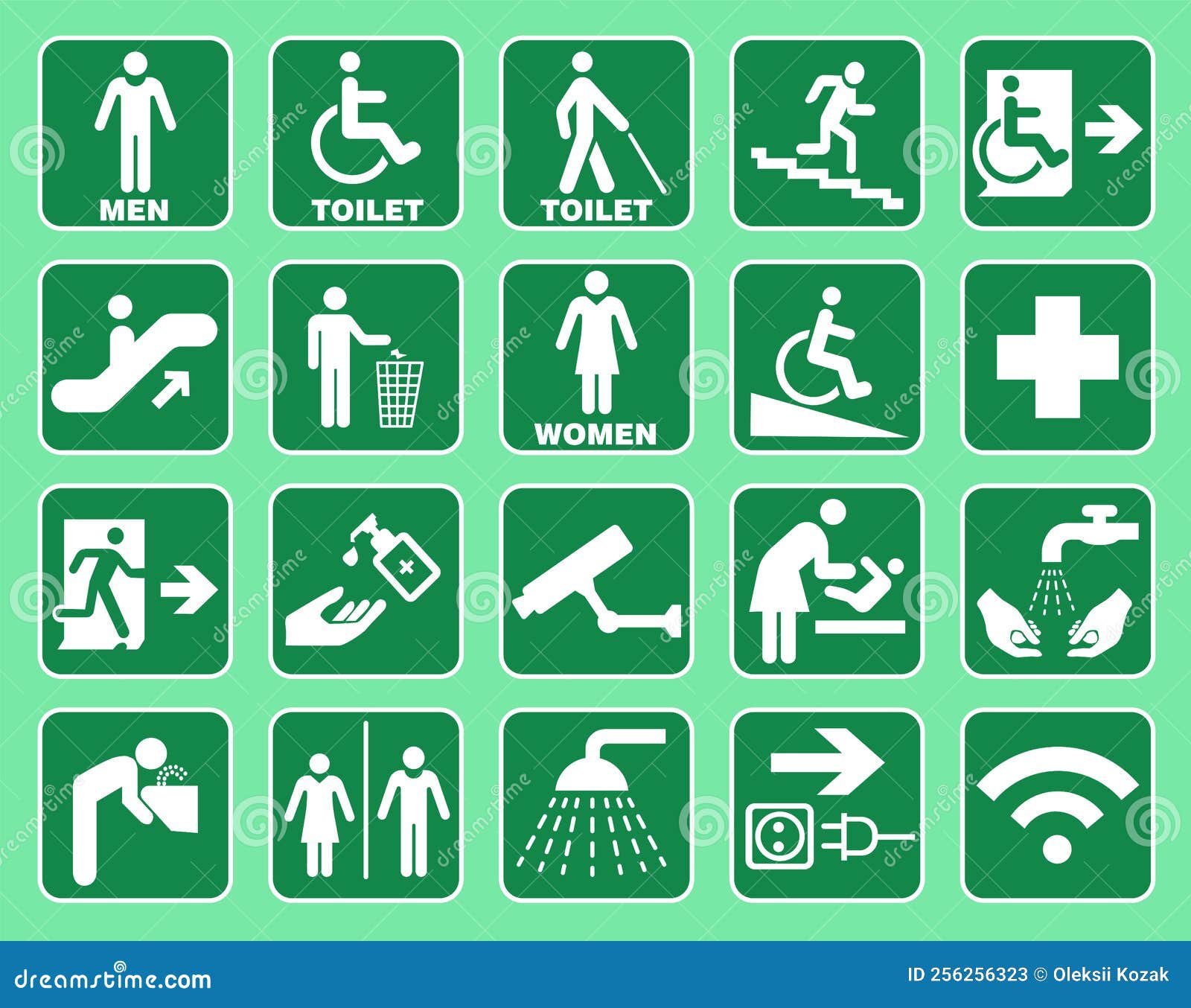 Vector Set of Building Navigation Icons in Green Color. Essential Signs ... Vector Set of Building Navigation Icons in Green Color. Essential Signs ...