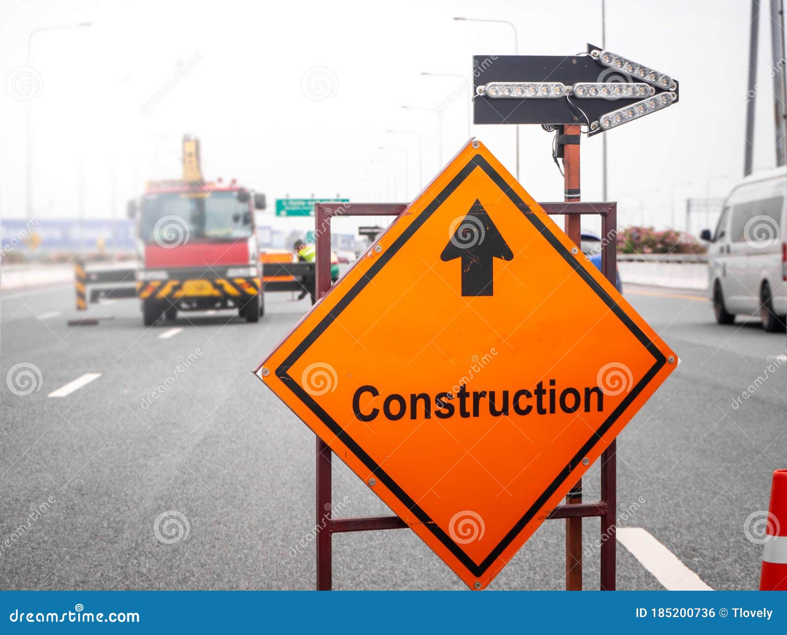 Signs Repairs Road and Worker on the Road Stock Photo - Image of ...