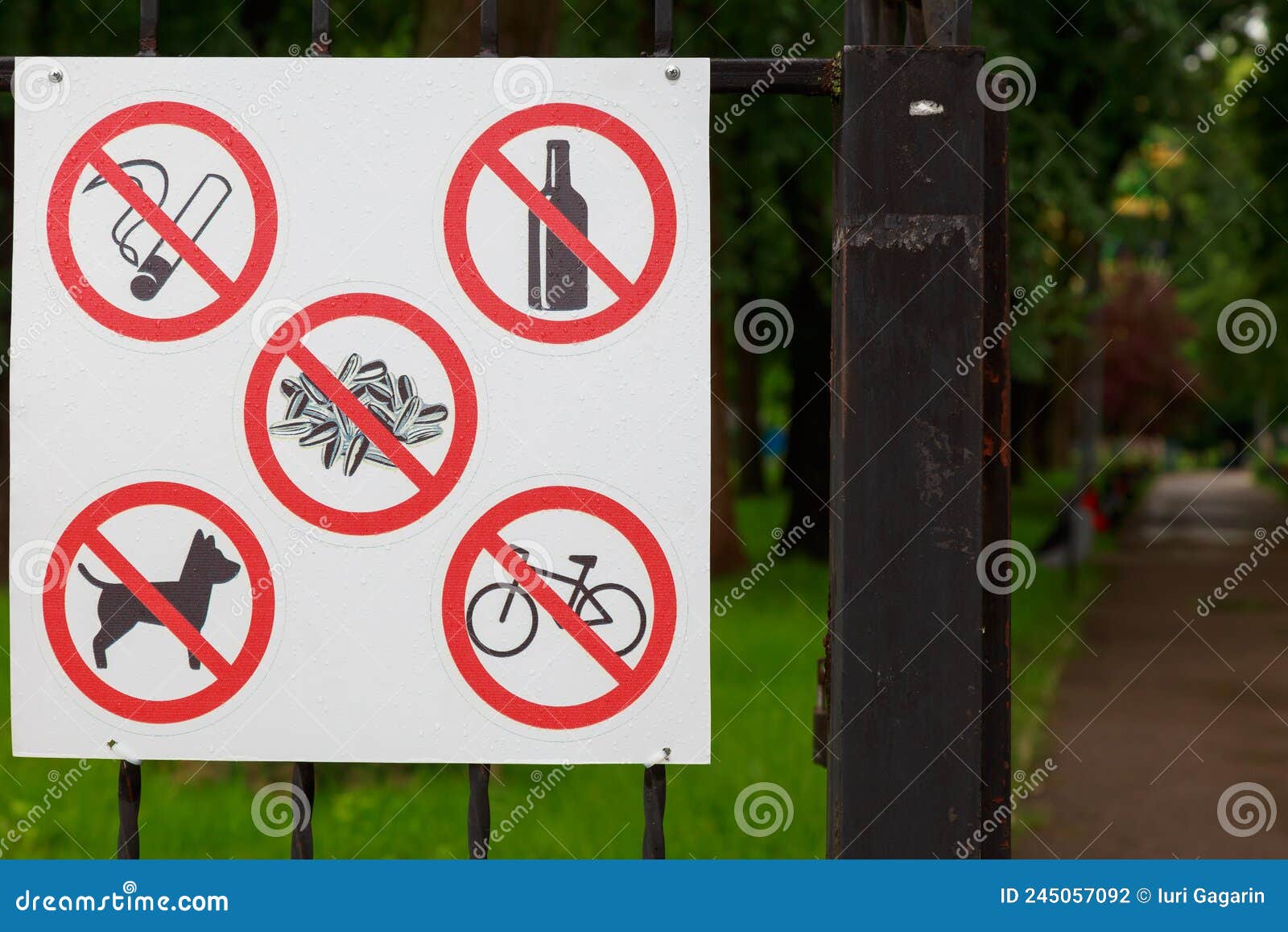 Signs with the Rules of Conduct in a Public Park. Background with Copy ...