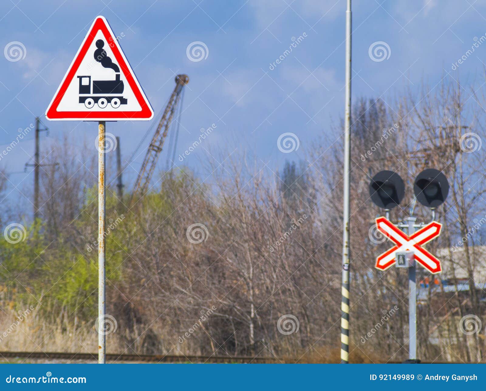 Signs Set at the Railway Crossing Stock Image - Image of railroad ...