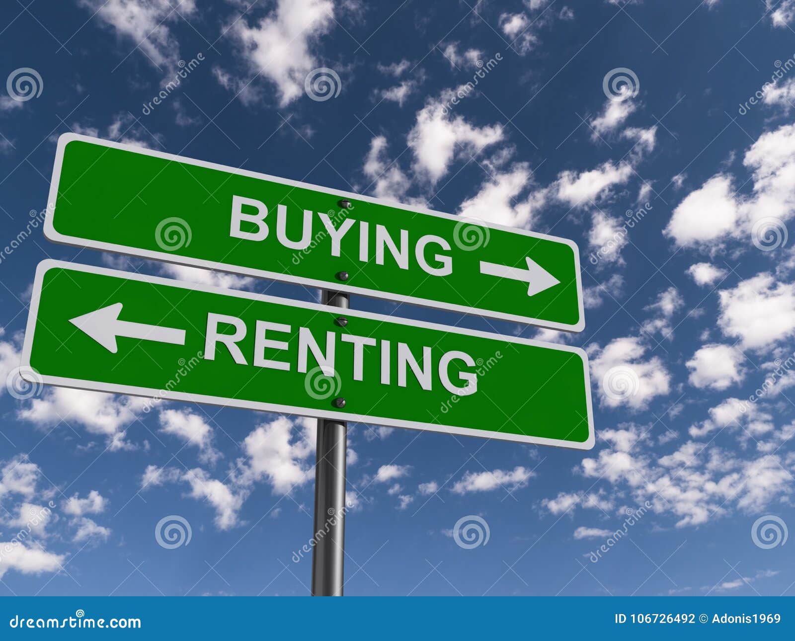 Buying and Renting Signs stock photo. Image of financial - 106726492