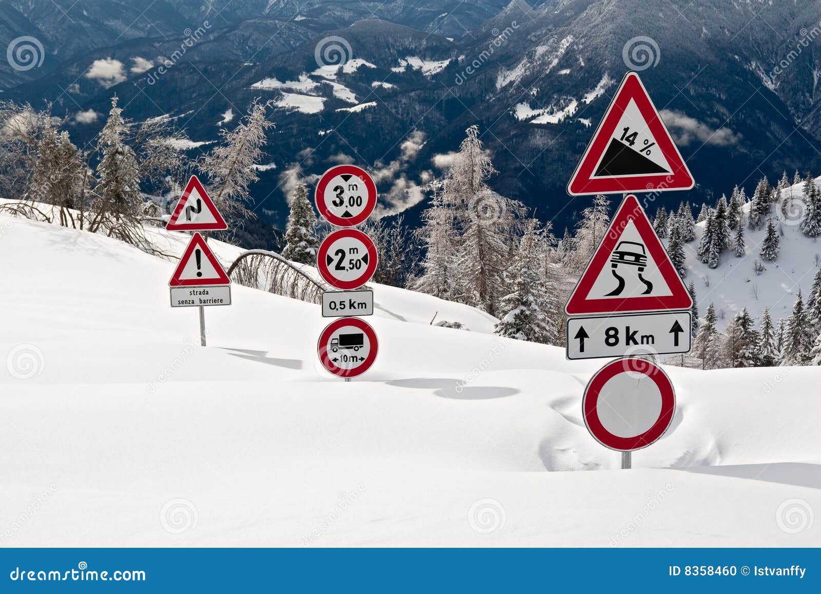 Signs in Snow stock photo. Image of transportation, ravascletto - 8358460