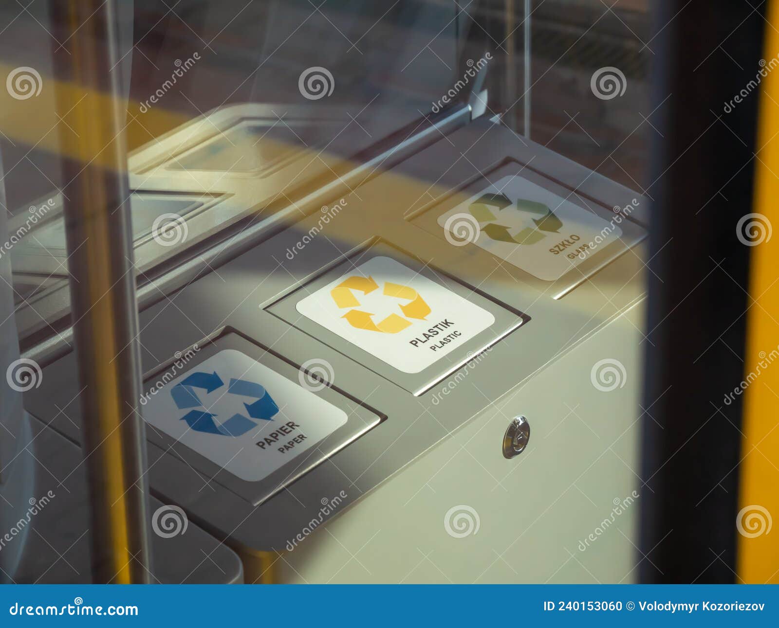 Signs, Stickers for Plastic, Paper, Glass Trash Sorting Stock Photo ...