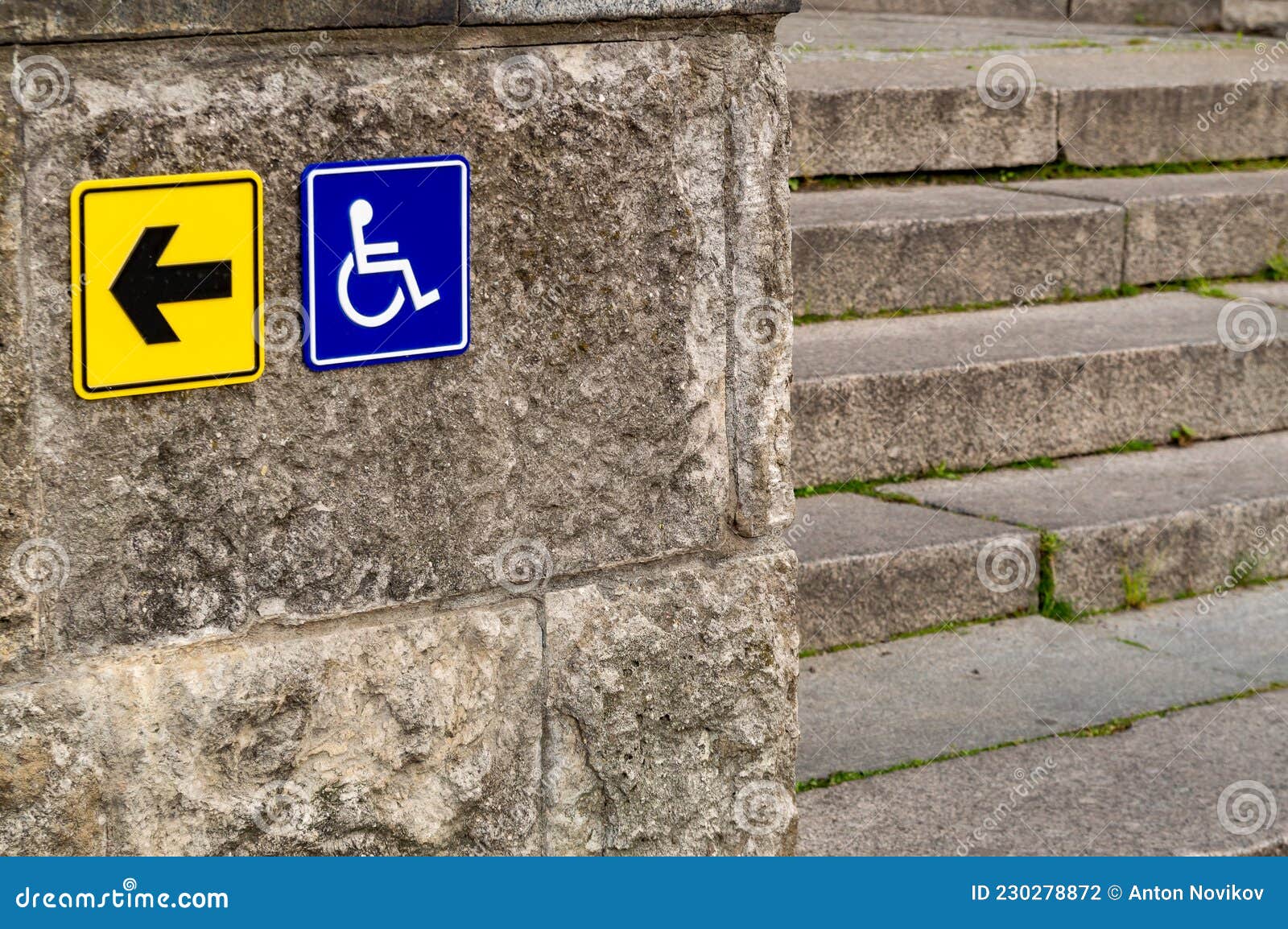 Signs at the Stone Staircase Indicating the Direction To the Ramp for ...