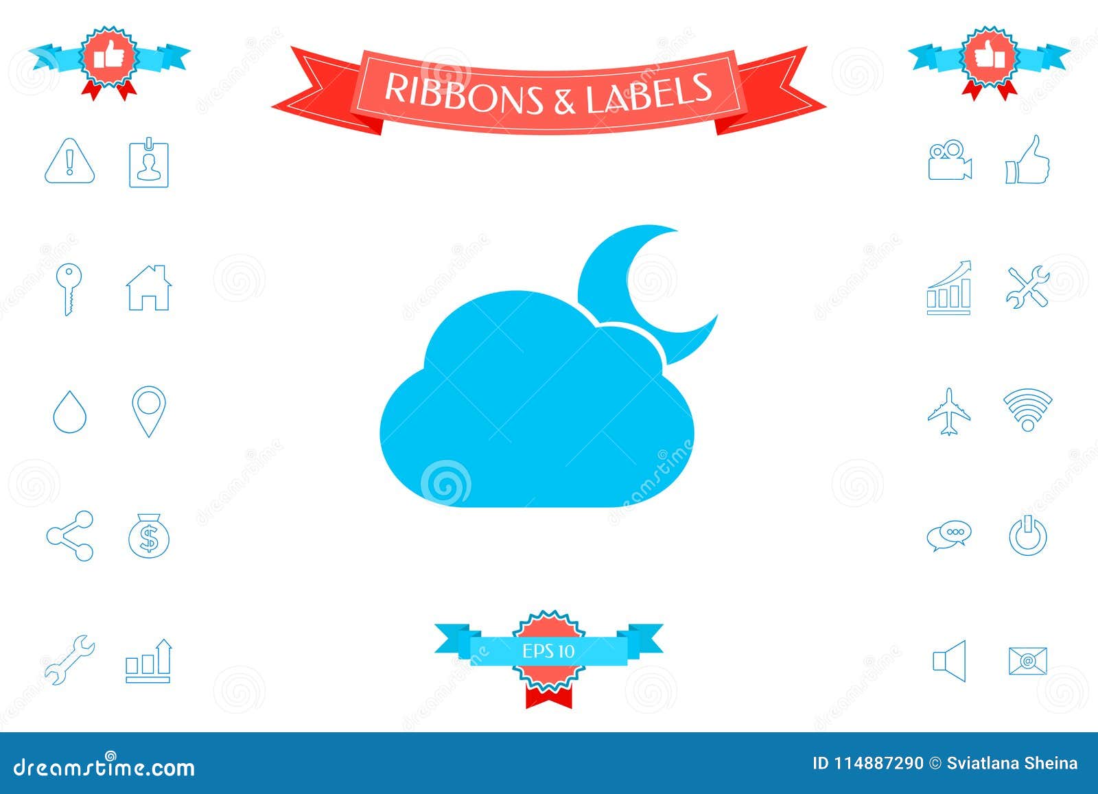 Cloud moon symbol icon stock vector. Illustration of element - 114887290