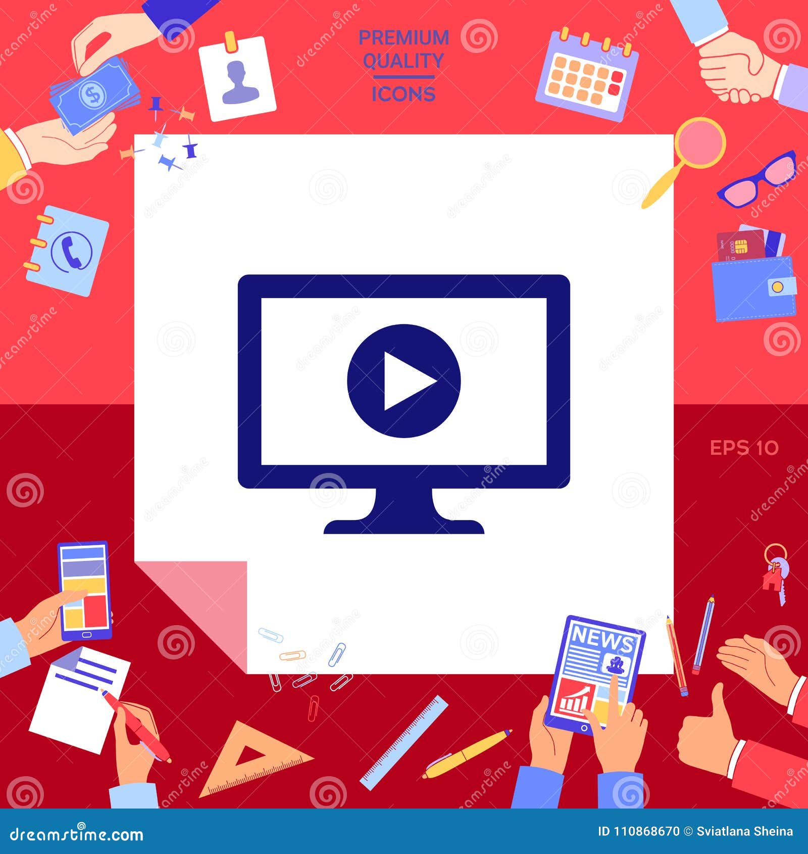 Computer with Play Button Icon Stock Vector - Illustration of media ...