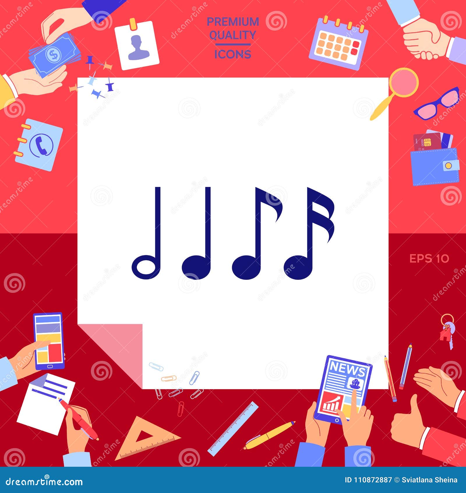Symbol of Music, Notes. Sixteenth Note, Eighth Note, Quarter Note and ...