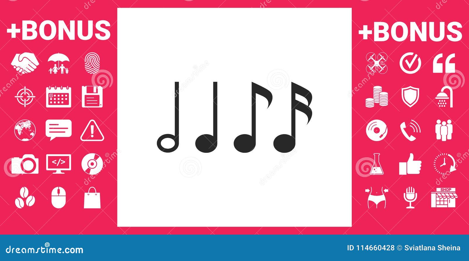 Symbol of Music, Notes. Sixteenth Note, Eighth Note, Quarter Note and ...