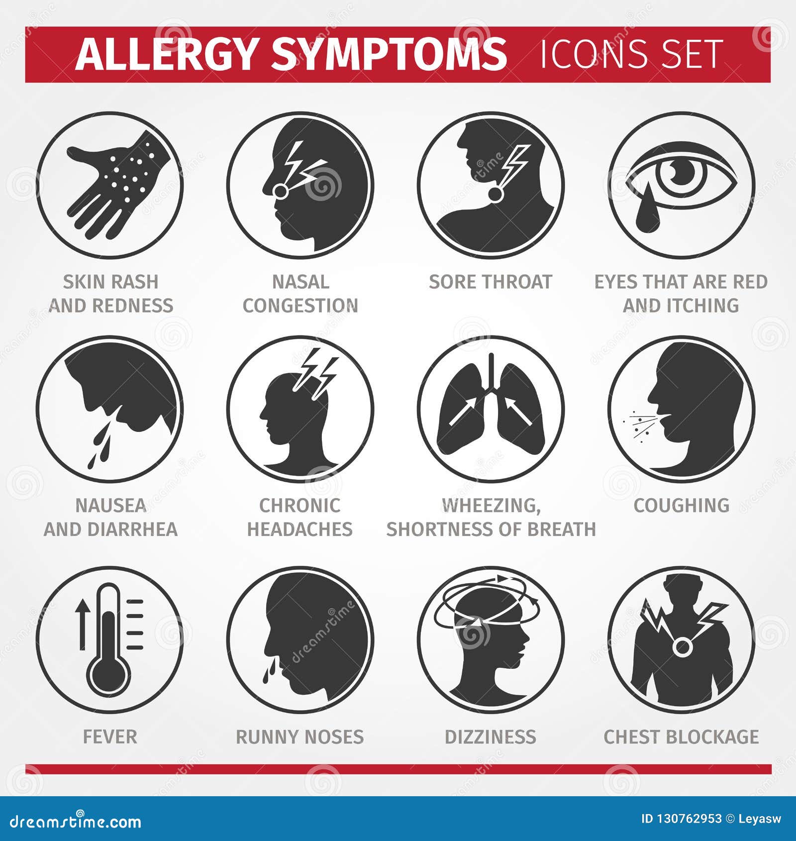 Signs And Symptoms Of Allergies Vector Icons Stock Vector