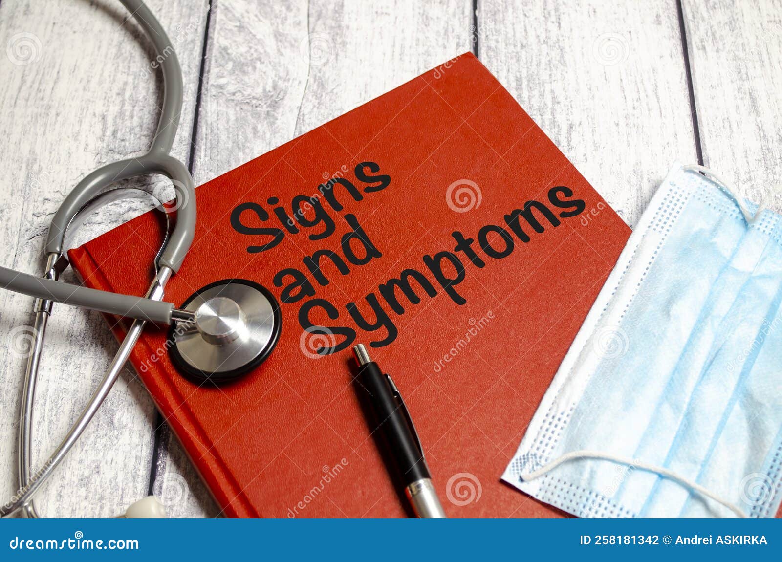 Signs and Symptoms Words on Red Notebook and Stethoscope Stock Photo ...