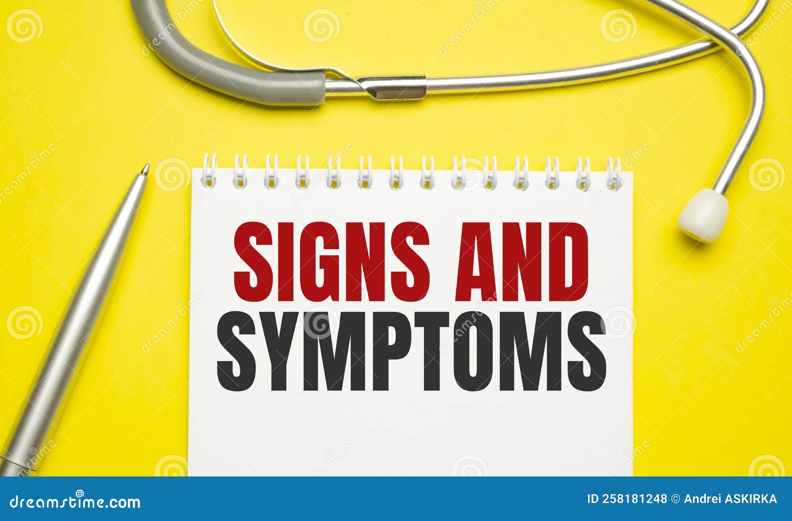 Signs and Symptoms Words on White Notebook and Stethoscope on Yellow ...