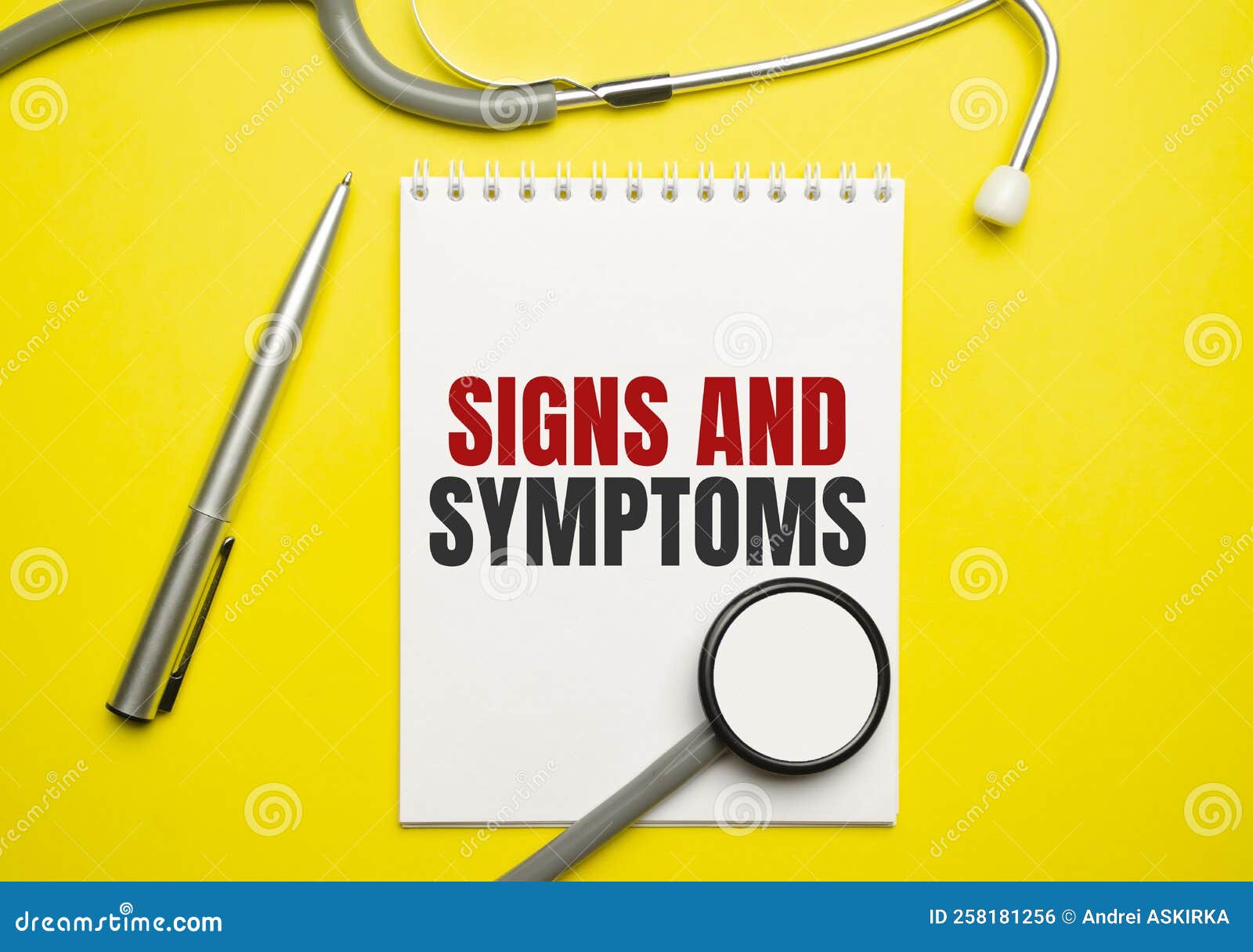 Signs and Symptoms Words on White Notebook and Stethoscope on Yellow ...