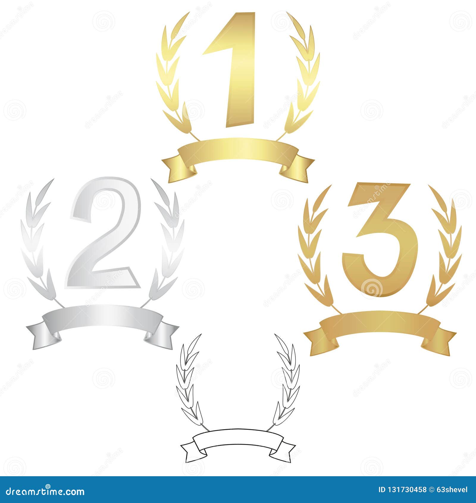 Signs of the Winners. the First, Second, Third with Wreaths and Ribbons ...