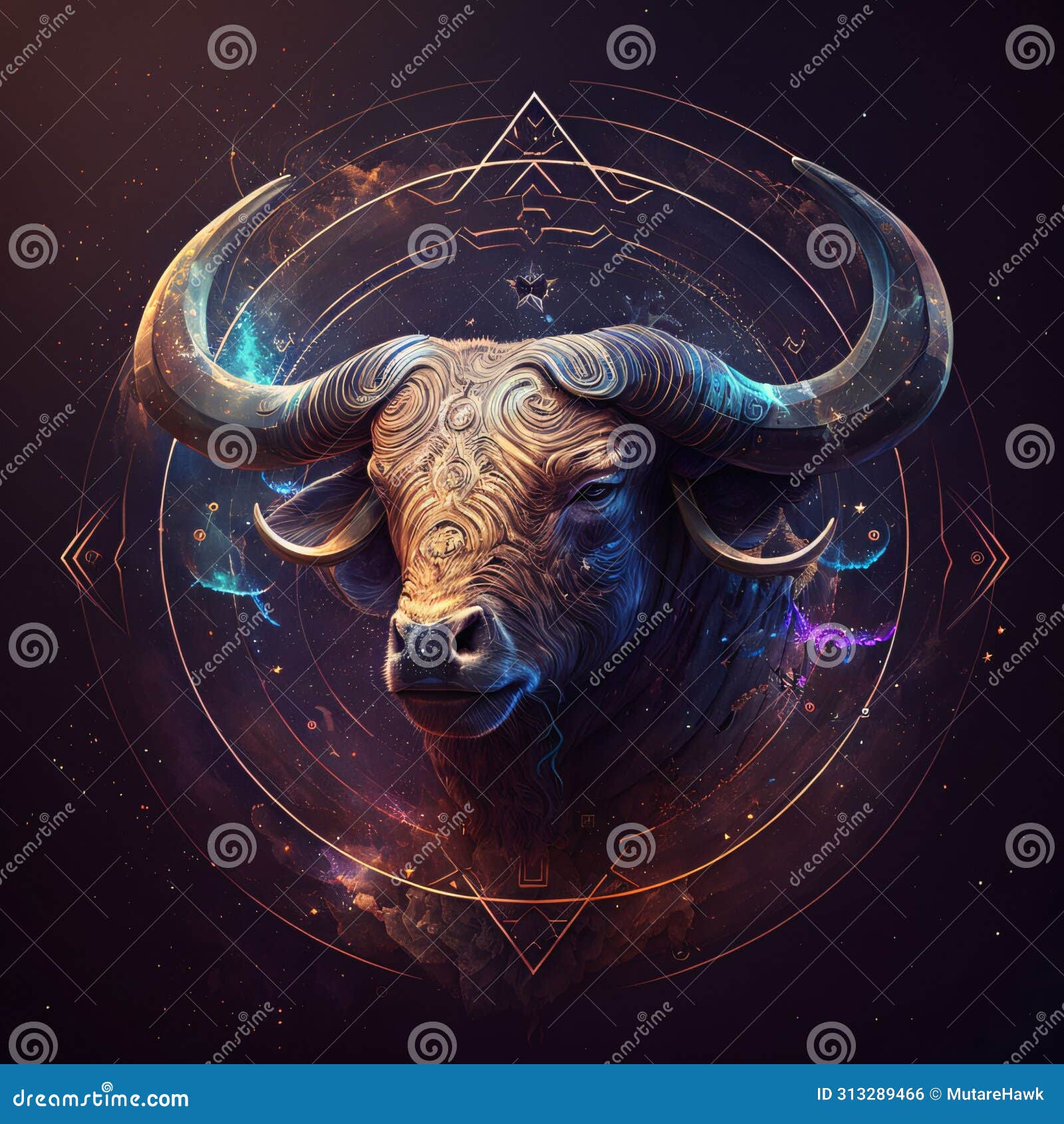 The Image Features the Head of a Bull Prominently Displayed with a ...