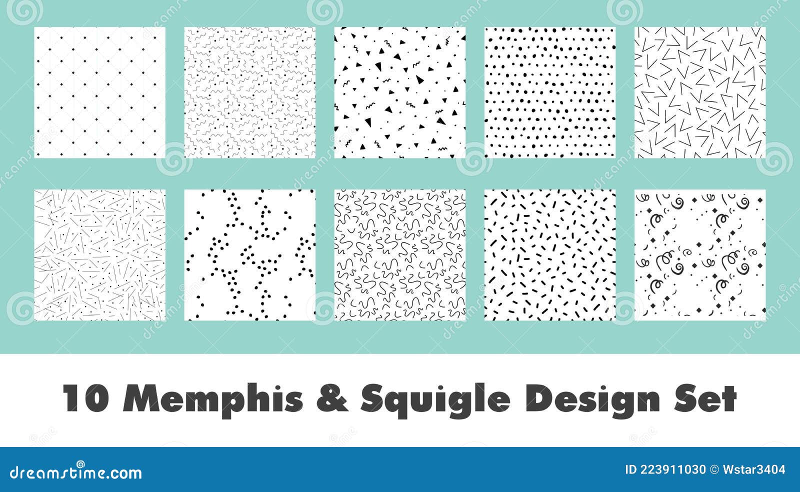 Simple Black and White Memphis Squigle Design Set Stock Vector ...
