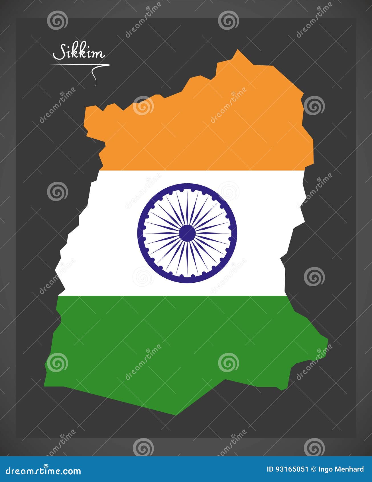 Sikkim Map with Indian National Flag Illustration Stock Vector ...