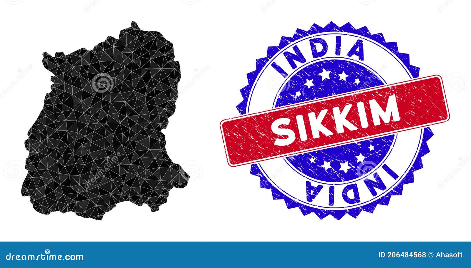 Sikkim State Map Polygonal Mesh and Grunge Bicolor Stamp Stock Vector ...