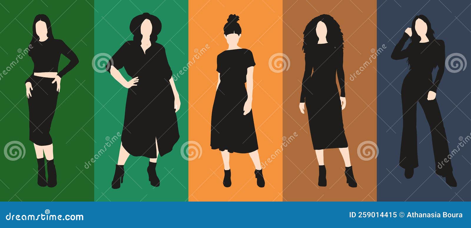Modern Women Silhouettes, Five Girls Figures Vector Set Stock Vector ...