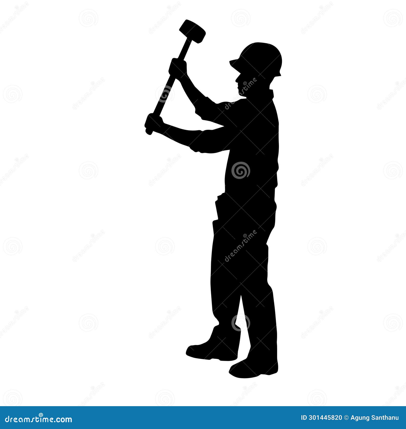 Silhouette of a Worker in Action Pose Using His Sledge Hammer Tool ...