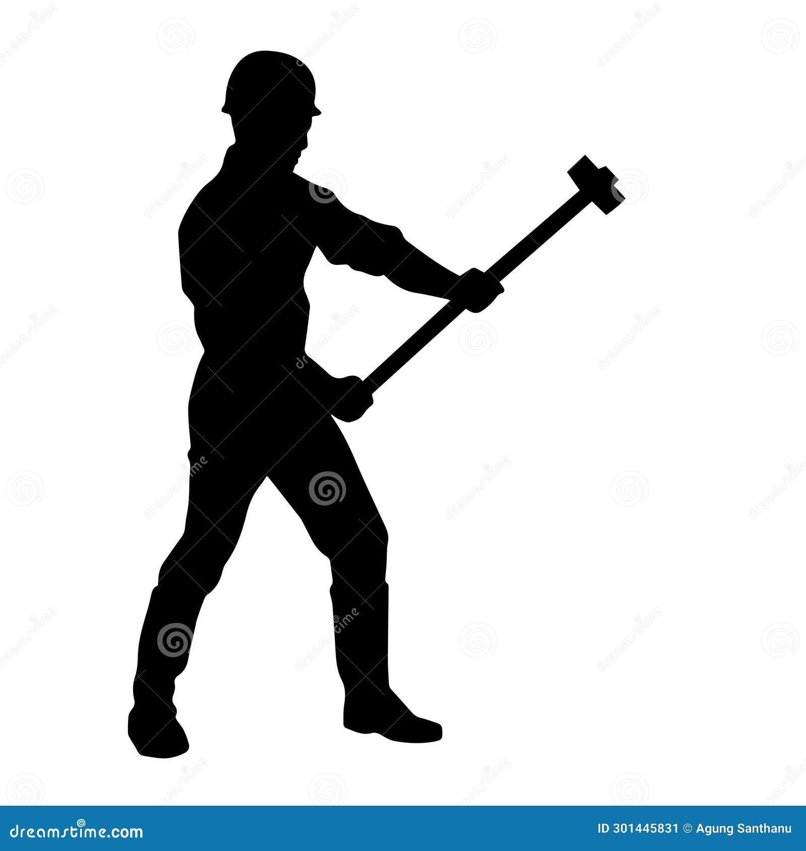 Silhouette of a Worker in Action Pose Using His Sledge Hammer Tool ...