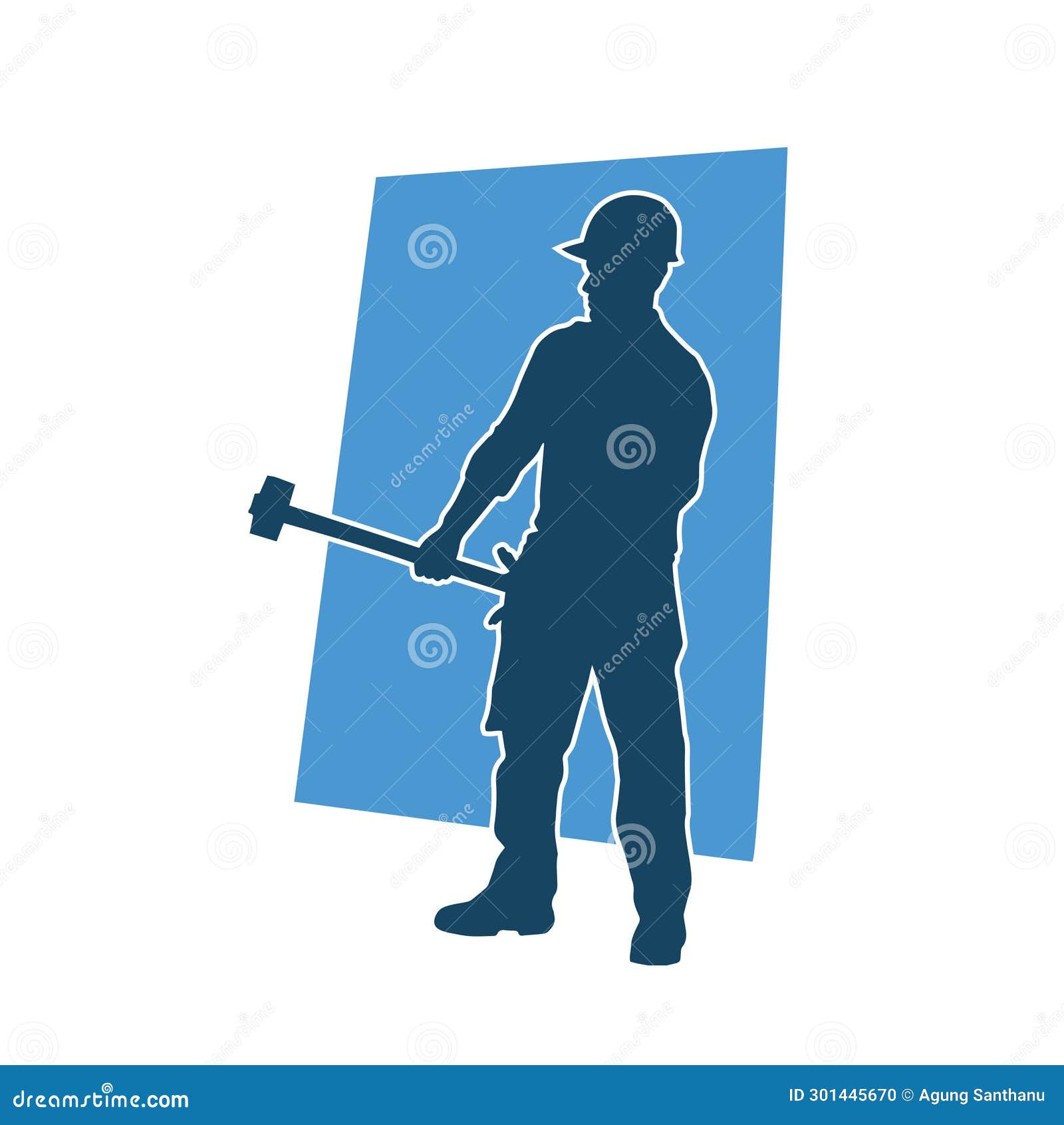 Silhouette of a Worker in Action Pose Using His Sledge Hammer Tool ...
