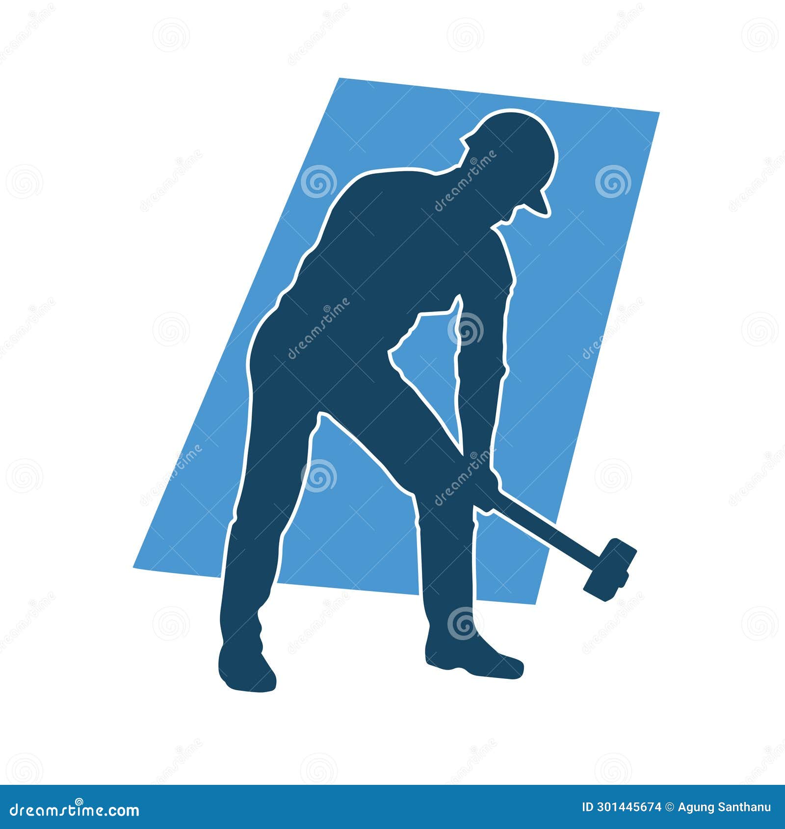 Silhouette of a Worker in Action Pose Using His Sledge Hammer Tool ...