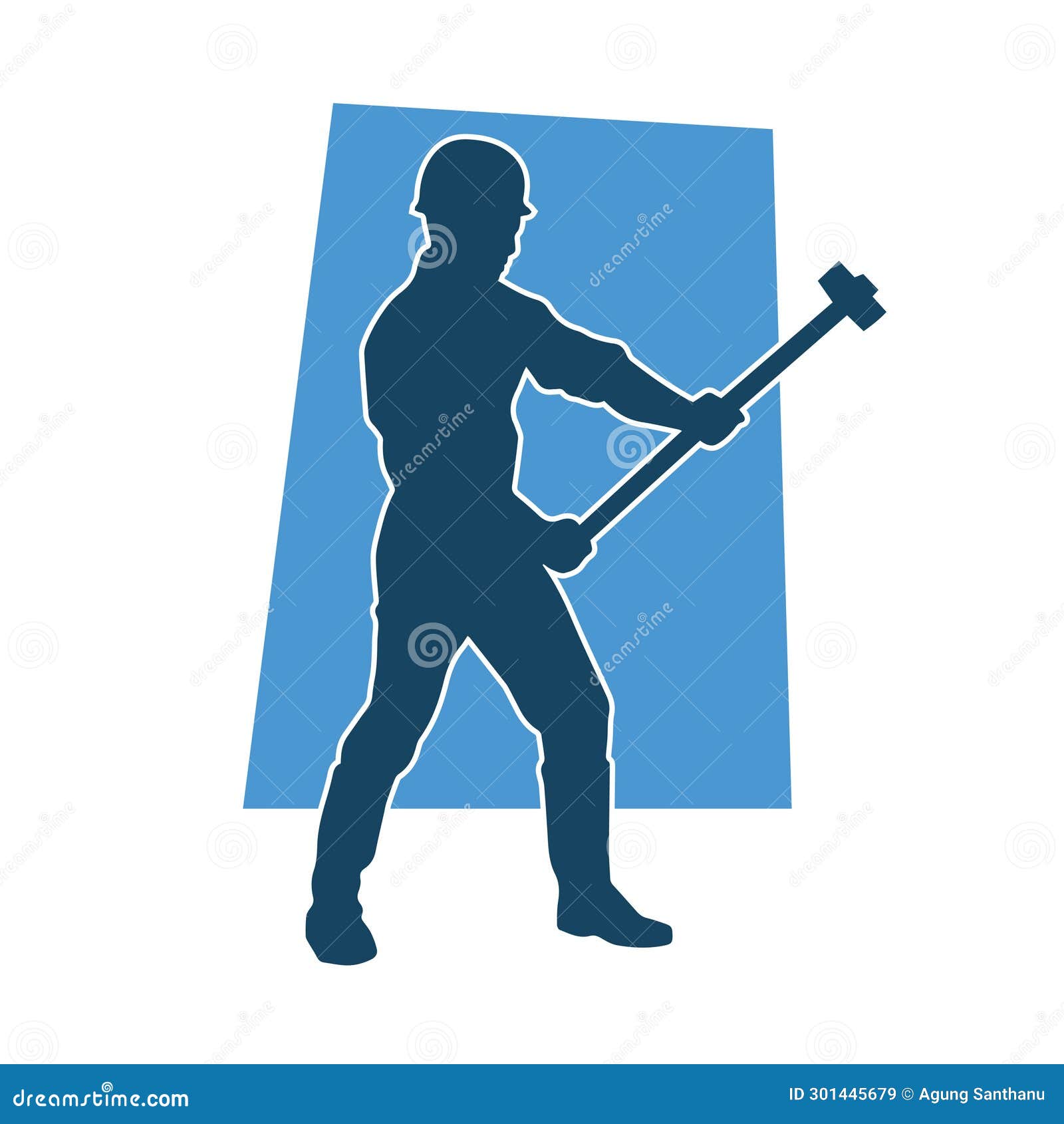 Silhouette of a Worker in Action Pose Using His Sledge Hammer Tool ...