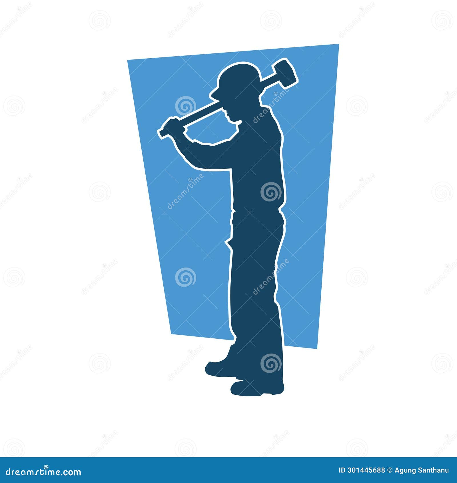 Silhouette of a Worker in Action Pose Using His Sledge Hammer Tool ...