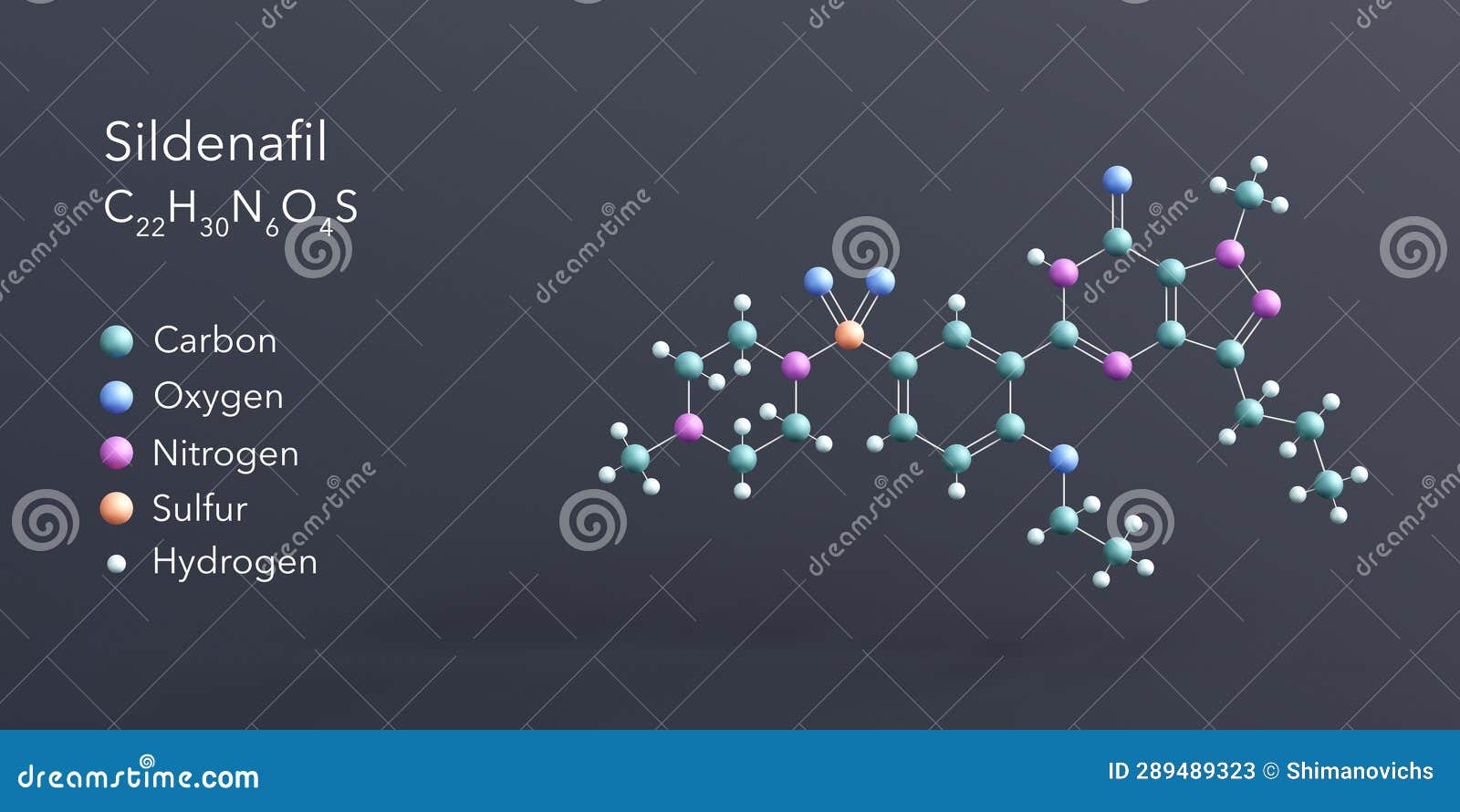 Sildenafil Molecule 3d Rendering Flat Molecular Structure With